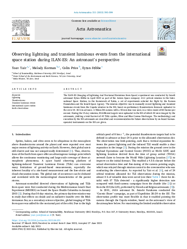 (PDF) Observing lightning and transient luminous events from the ...
