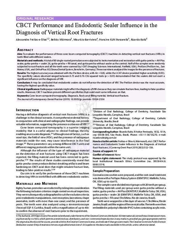 (PDF) CBCT Performance and Endodontic Sealer Influence in the Diagnosis of Vertical Root Fractures