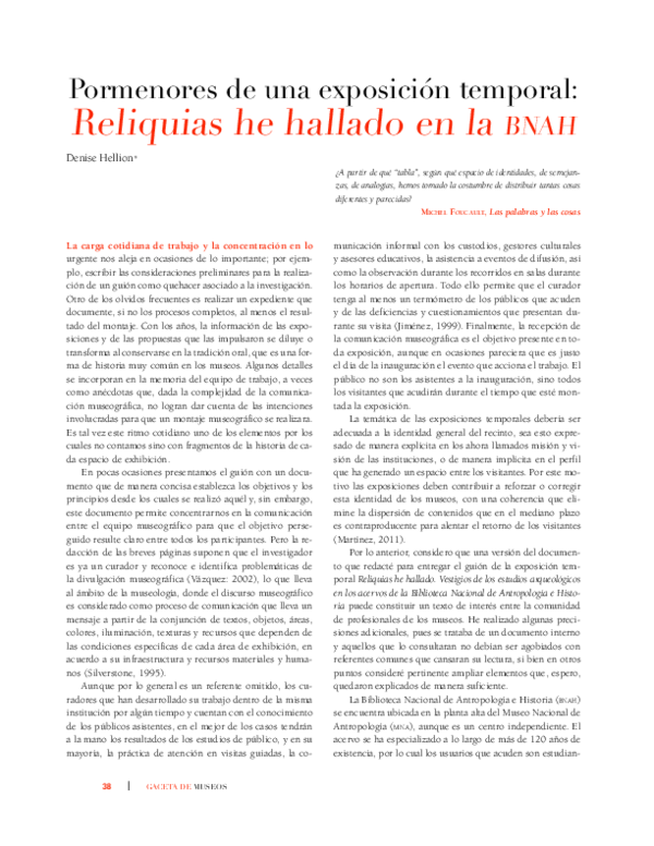 (PDF) Pormenores de una exposición temporal: Reliquias he hallado en la ...