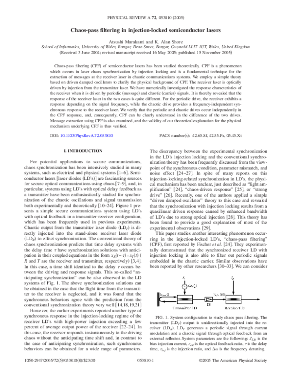 (PDF) Chaos-pass filtering in injection-locked semiconductor lasers