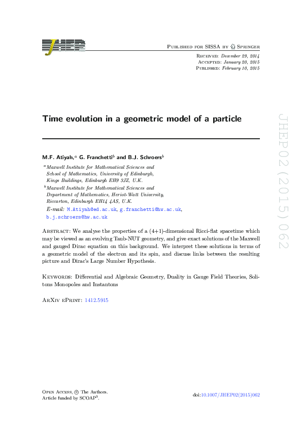 (PDF) Time evolution in a geometric model of a particle