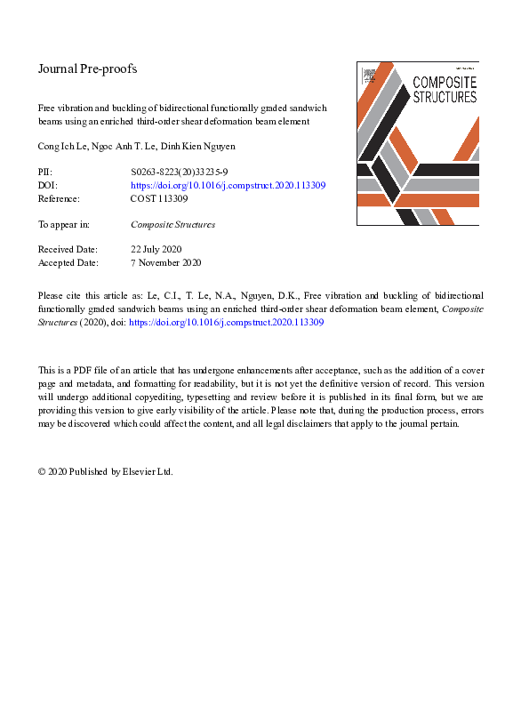Pdf Free Vibration And Buckling Of Bidirectional Functionally Graded Sandwich Beams Using An