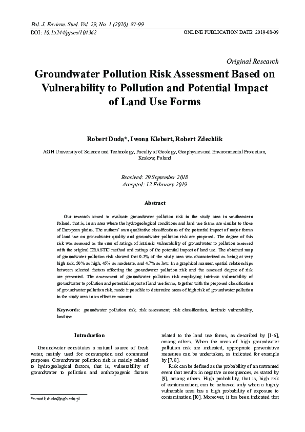 (PDF) Groundwater Pollution Risk Assessment Based on Vulnerability to ...