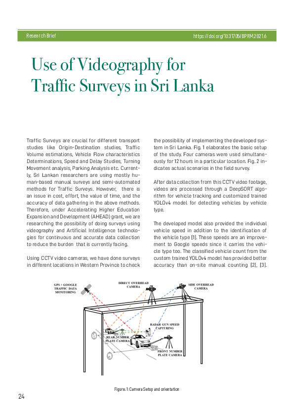 (PDF) Use of Videography for Traffic Surveys in Sri Lanka