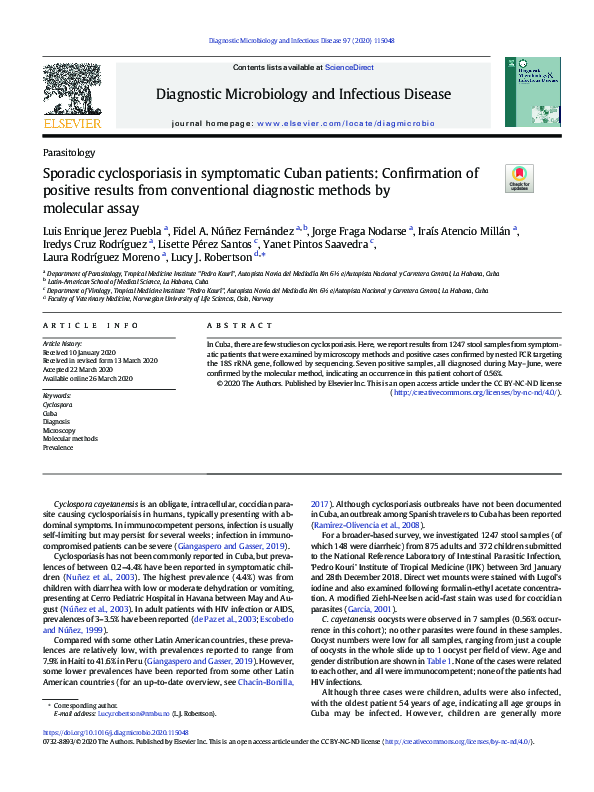 (PDF) Sporadic cyclosporiasis in symptomatic Cuban patients: Confirmation of positive results ...