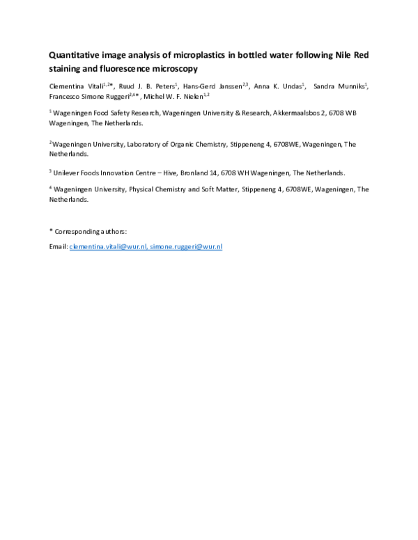 Pdf Quantitative Image Analysis Of Microplastics In Bottled Water Following Nile Red Staining