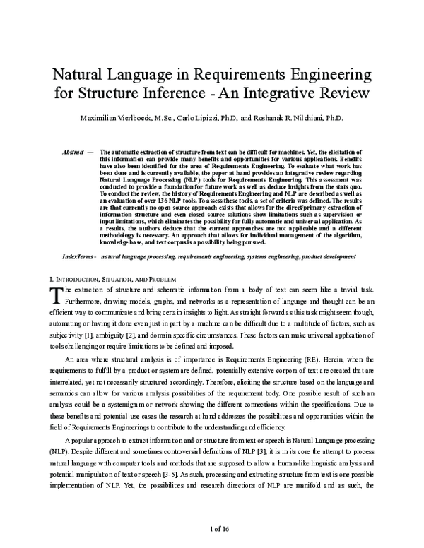 (PDF) Natural Language in Requirements Engineering for Structure Inference -- An Integrative Review