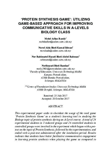 (PDF) Protein synthesis game: Utilizing game-based approach for ...