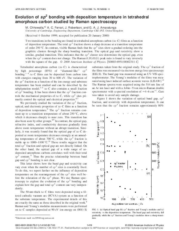 (PDF) Evolution of sp2 bonding with deposition temperature in ...