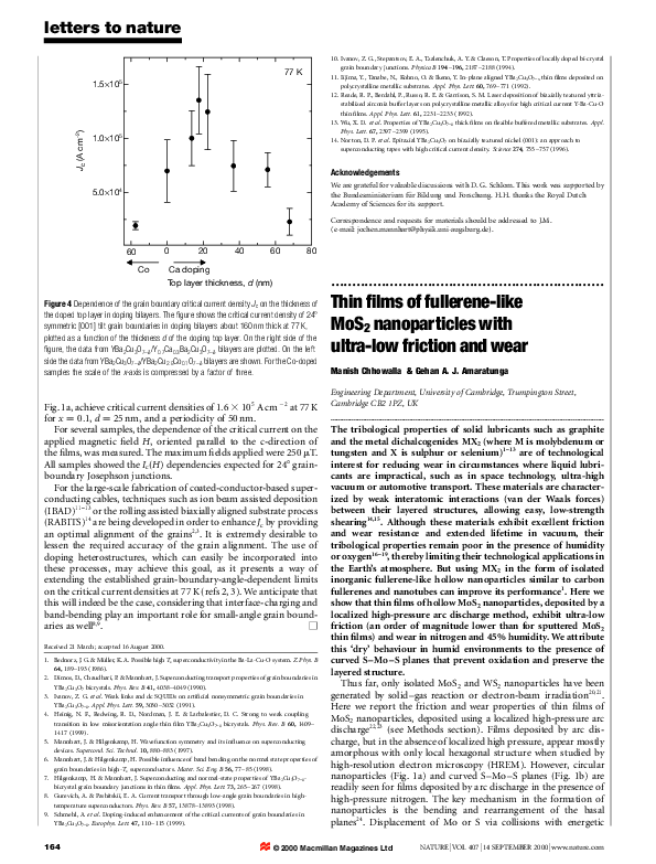 (PDF) Thin films of fullerene-like MoS2 nanoparticles with ultra-low friction and wear