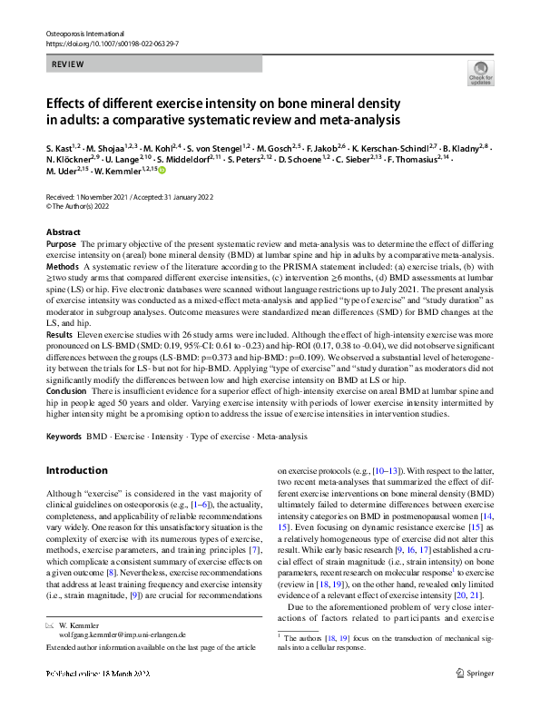 (PDF) Effects of different exercise intensity on bone mineral density ...