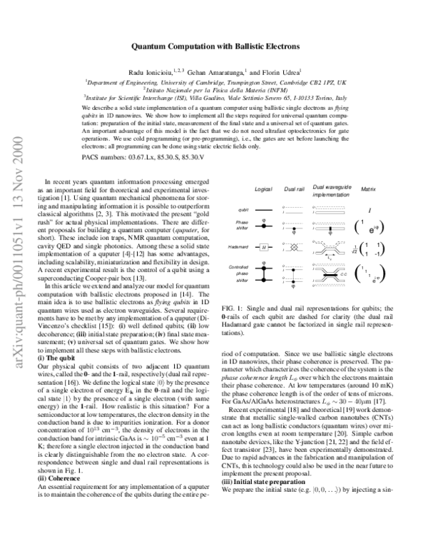 (PDF) Quantum Computation with Ballistic Electrons