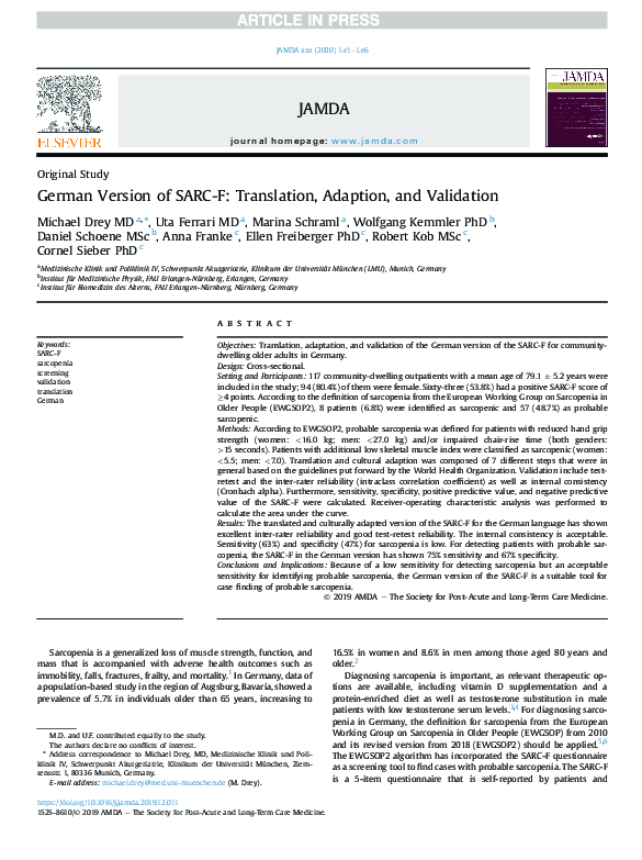 (PDF) German Version of SARC-F: Translation, Adaption, and Validation