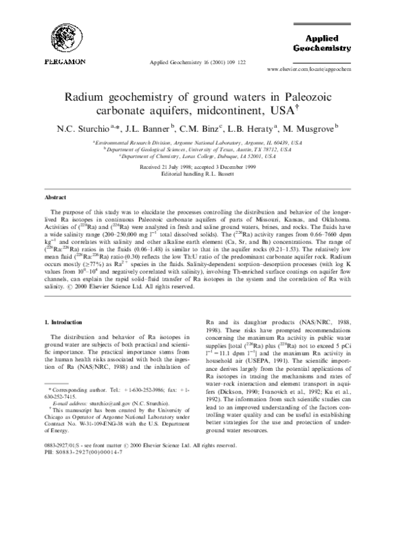 (PDF) Radium geochemistry of ground waters in Paleozoic carbonate ...