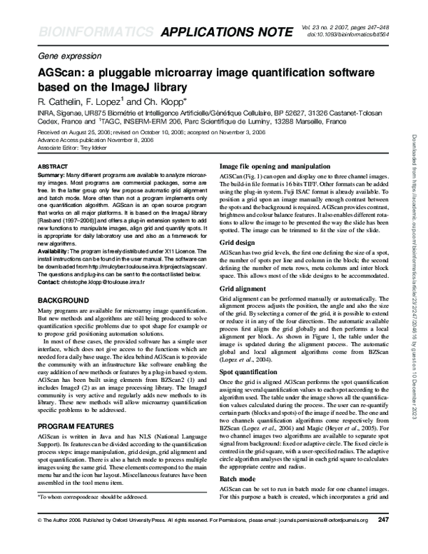 Pdf Agscan A Pluggable Microarray Image Quantification Software 6998