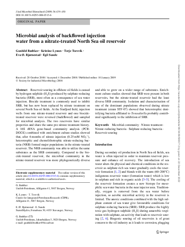 (PDF) Microbial analysis of backflowed injection water from a nitrate ...