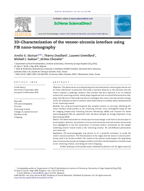 (PDF) 3D-Characterization of the veneer–zirconia interface using FIB ...