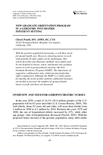 New Graduate Orientation Program in a Geriatric Psychiatric Inpatient ...