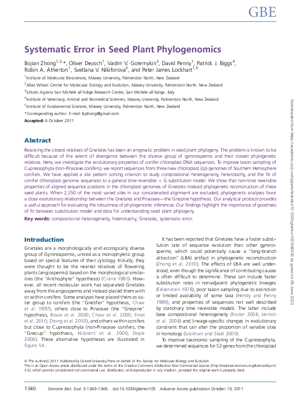 (PDF) Systematic Error in Seed Plant Phylogenomics