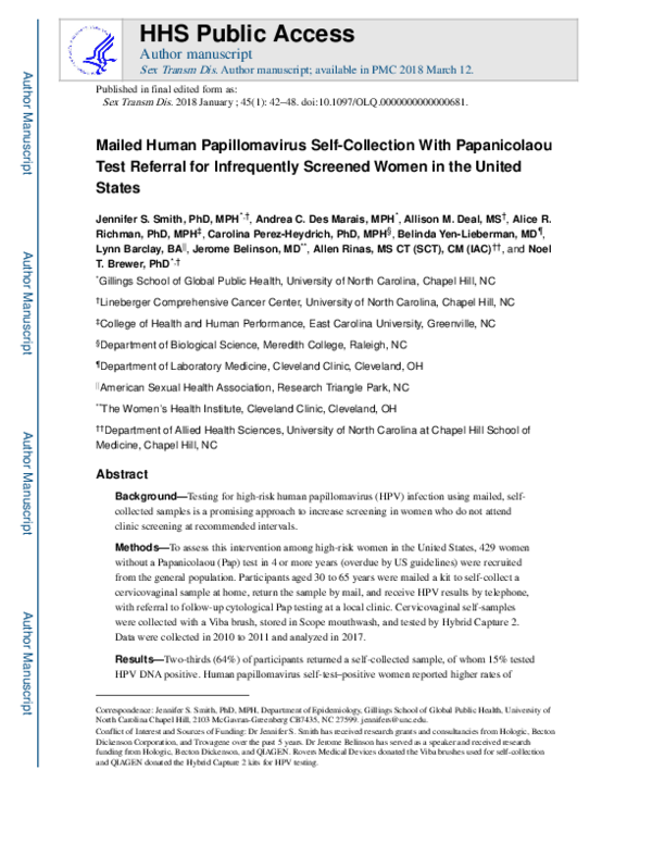 (PDF) Mailed Human Papillomavirus Self-Collection With Papanicolaou ...