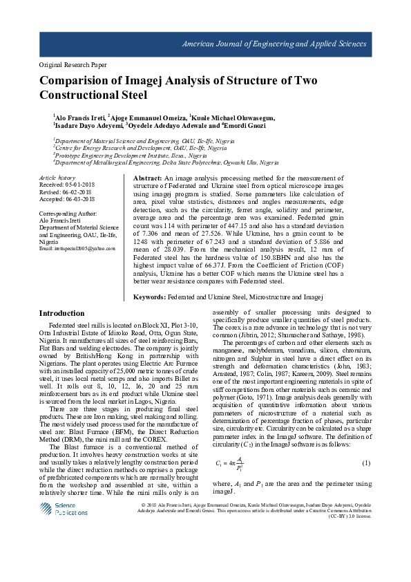 (PDF) Comparision of Imagej Analysis of Structure of Two Constructional Steel
