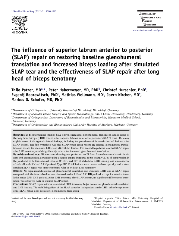 (PDF) The influence of superior labrum anterior to posterior (SLAP ...