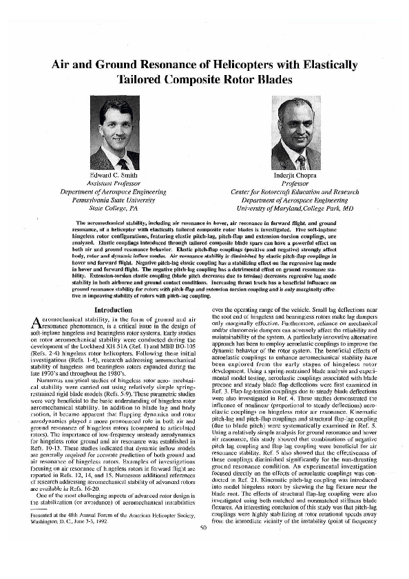 (PDF) Air and Ground Resonance of Helicopters with Elastically Tailored ...