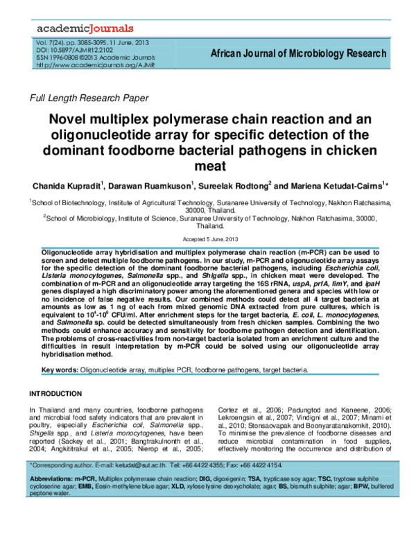 Pdf Novel Multiplex Polymerase Chain Reaction And An Oligonucleotide Array For Specific