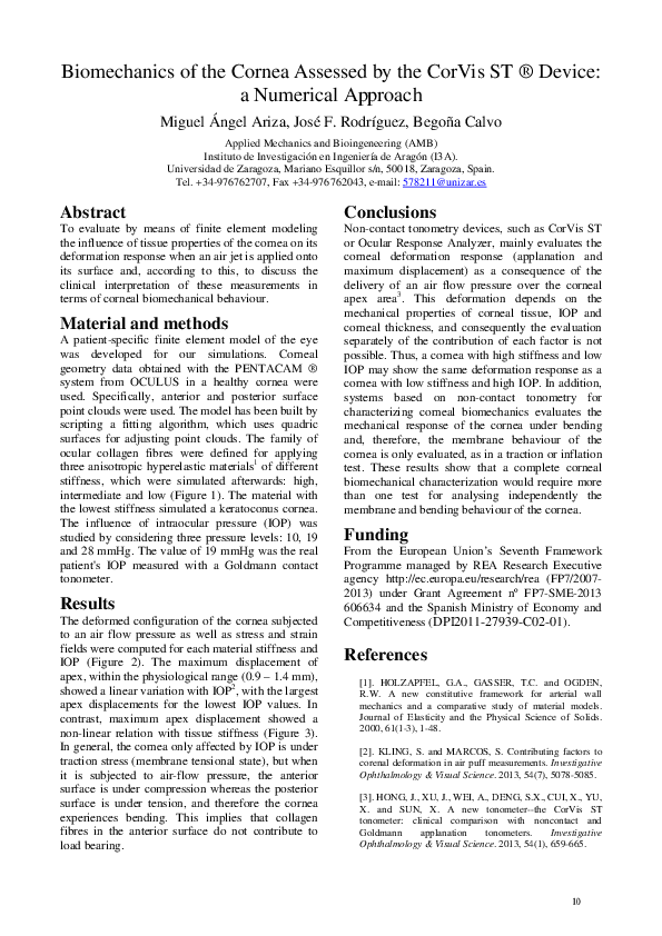 (PDF) Biomechanics of the Cornea Assessed by the CorVis ST ® Device: a ...