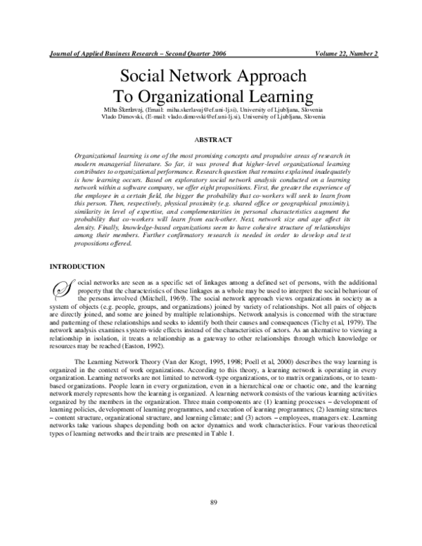 (PDF) Social Network Approach To Organizational Learning