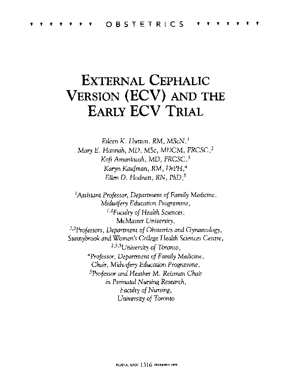 (PDF) External Cephalic Version (ECV) and the Early ECV Trial