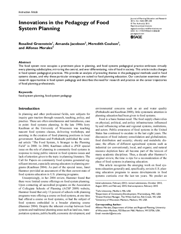 (PDF) Innovations in the Pedagogy of Food System Planning