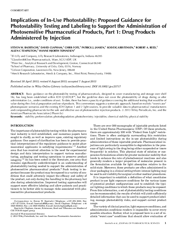 (PDF) Implications of In-Use Photostability: Proposed Guidance for ...