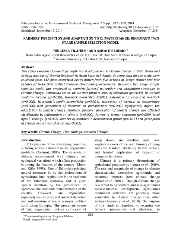 (PDF) Farmers’ Perception and Adaptation to Climate Change: Heckman’s Two Stage Sample Selection ...