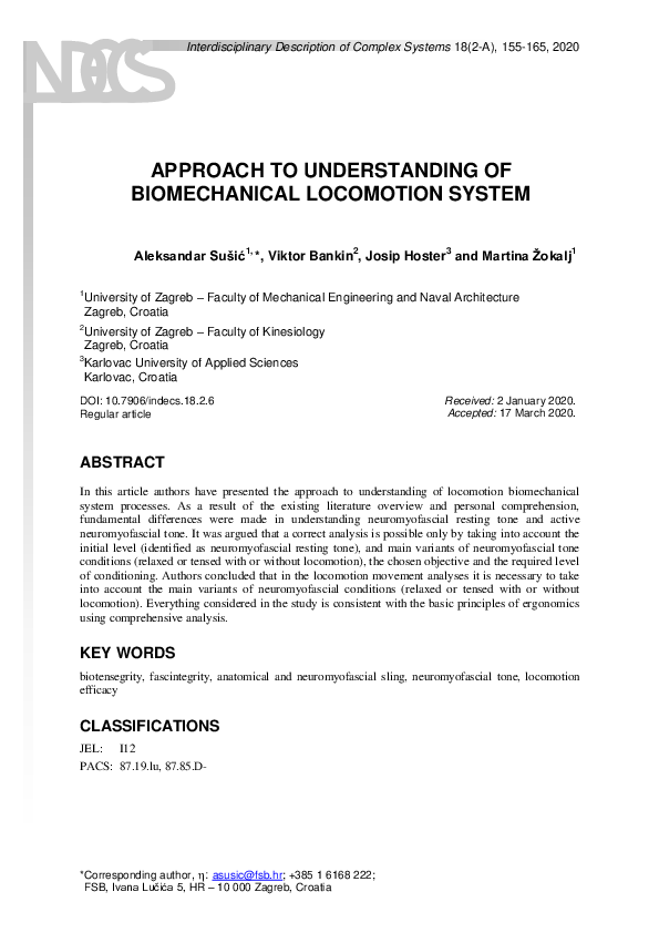 (PDF) APPROACH TO UNDERSTANDING OF BIOMECHANICAL LOCOMOTION SYSTEM