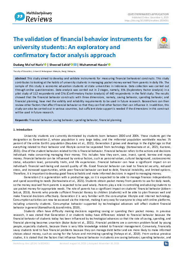 (PDF) The validation of financial behavior instruments for university ...
