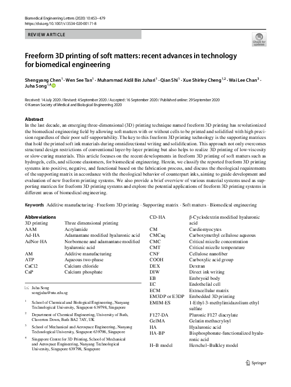 (PDF) Freeform 3D printing of soft matters: recent advances in ...