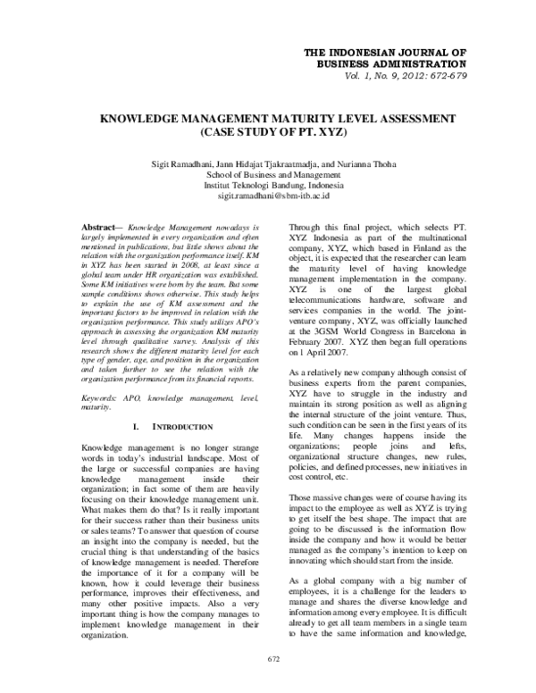 (PDF) Knowledge Management Maturity Level Assessment ((Case Study of PT ...