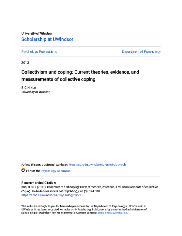 (PDF) Collectivism and coping: Current theories, evidence, and ...