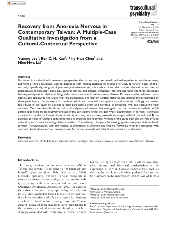 (PDF) Recovery from Anorexia Nervosa in contemporary Taiwan: A multiple ...