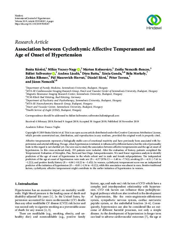 (PDF) Association between Cyclothymic Affective Temperament and Age of ...