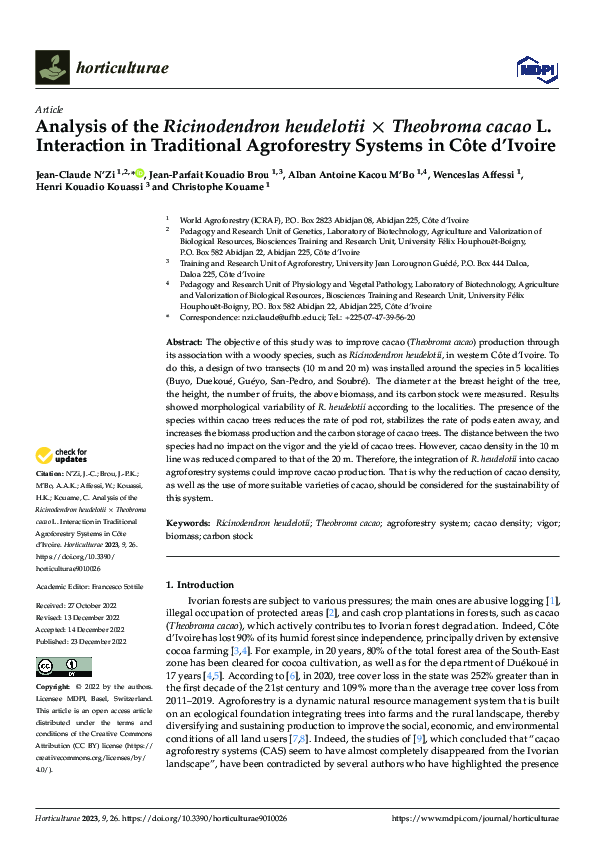 (PDF) Analysis of the Ricinodendron heudelotii × Theobroma cacao L ...
