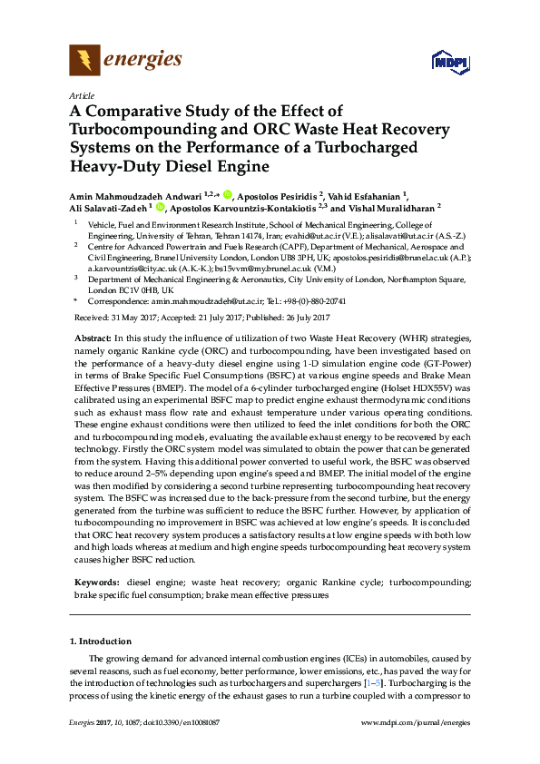 (PDF) A Comparative Study of the Effect of Turbocompounding and ORC Waste Heat Recovery Systems ...