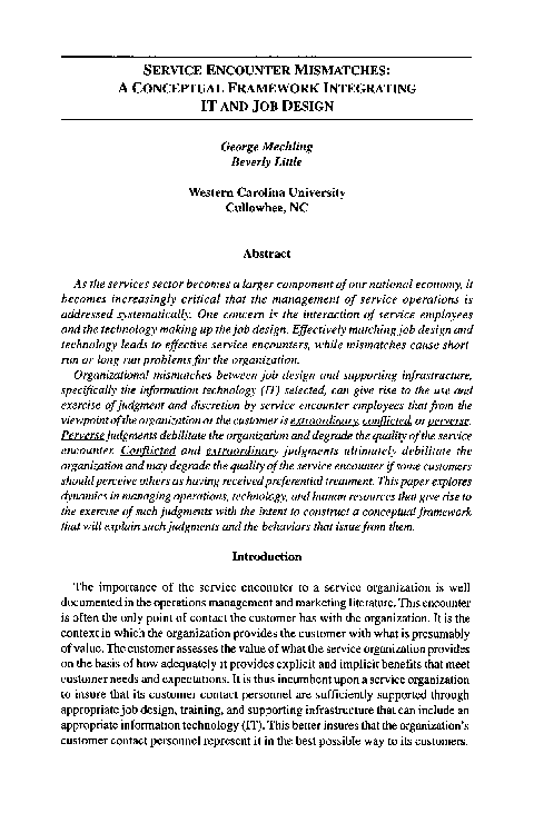 (PDF) Service Encounter Mismatches: A Conceptual Framework Integrating ...