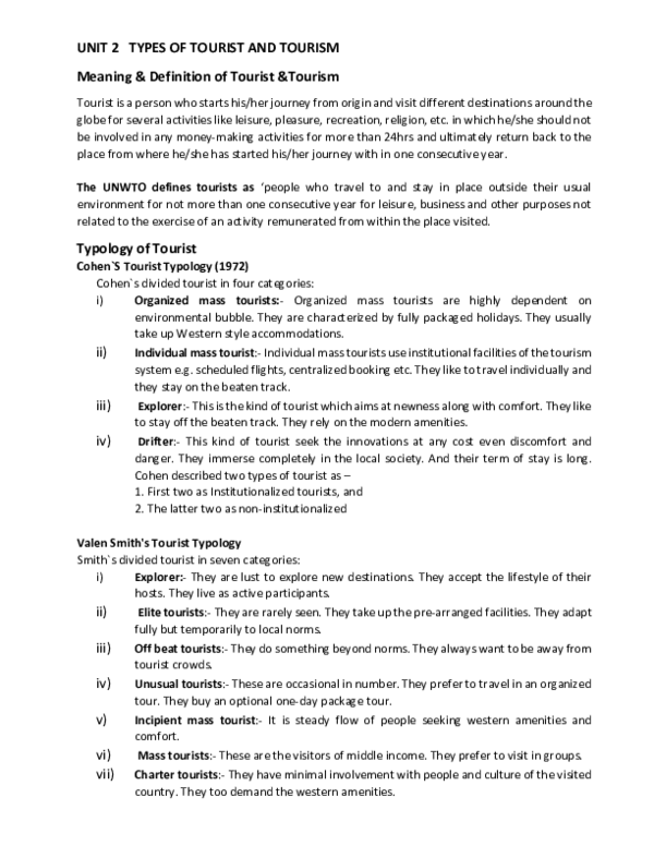 (PDF) UNIT 2 TYPES OF TOURIST AND TOURISM Meaning & Definition of ...