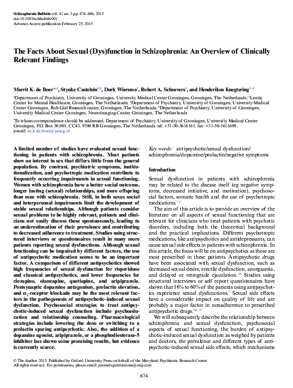 (PDF) The Facts About Sexual (Dys)function in Schizophrenia: An Overview of Clinically Relevant ...