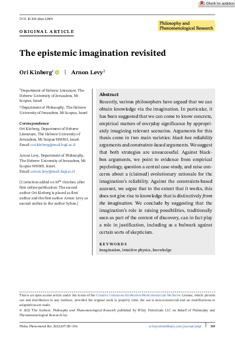 (PDF) The Epistemic Imagination Revisited (with Arnon Levy)