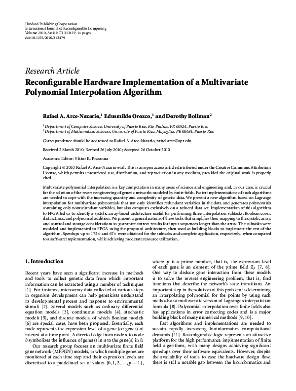 Pdf Reconfigurable Hardware Implementation Of A Multivariate Polynomial Interpolation Algorithm