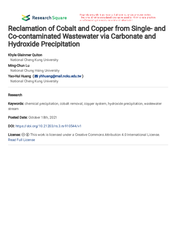 (PDF) Reclamation of Cobalt and Copper from Single- and Co-contaminated ...