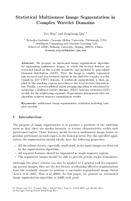 (PDF) Statistical Multisensor Image Segmentation in Complex Wavelet Domains